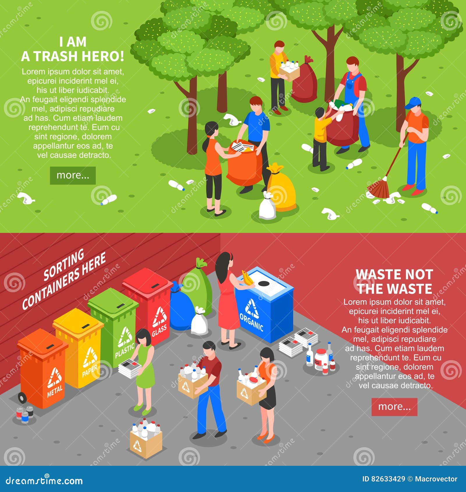 Garbage Sorting Banners Set Stock Vector - Illustration of infographic ...