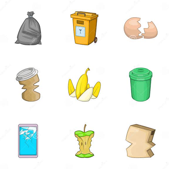 Garbage Sorting Concept Icons Set, Cartoon Style Stock Vector ...