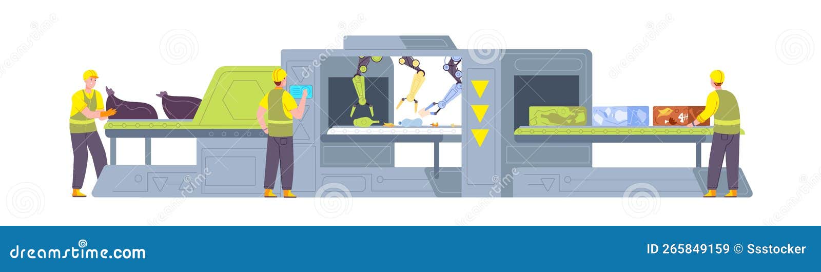 Garbage Sorting Conveyor. Workers Of Facility Waste Recycling, Sorting ...