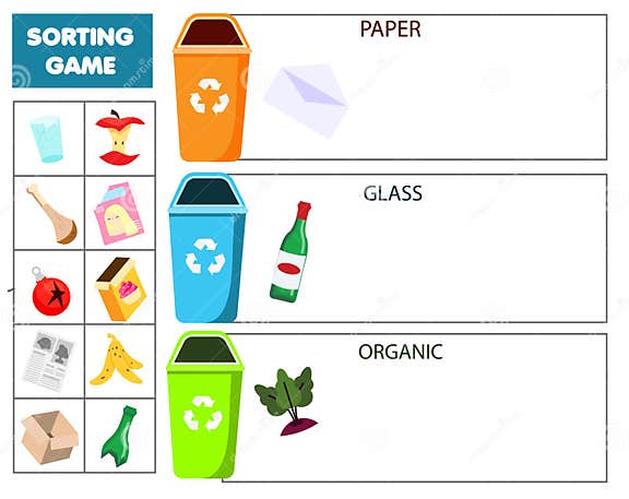 Garbage Sorting Educational Children Game. Match Trash with Bin Sorter ...