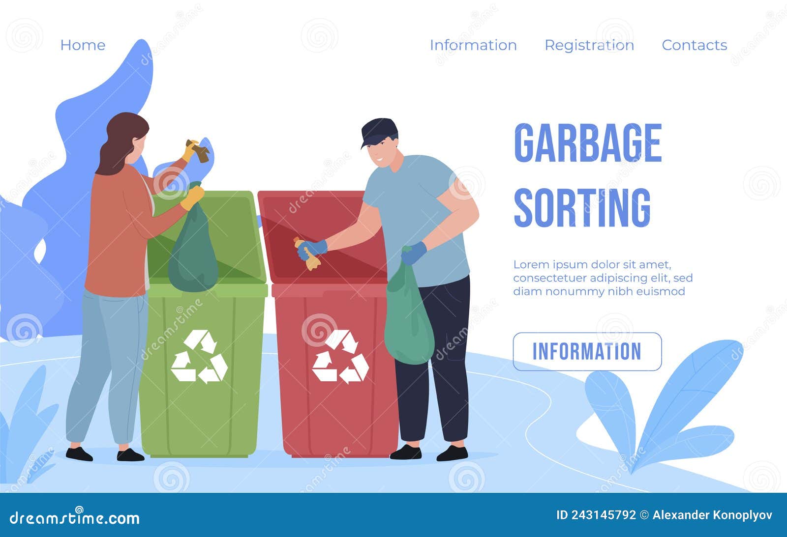 Separation Of Waste On Colored Garbage Bins. Recycling Bins Wit Cartoon ...