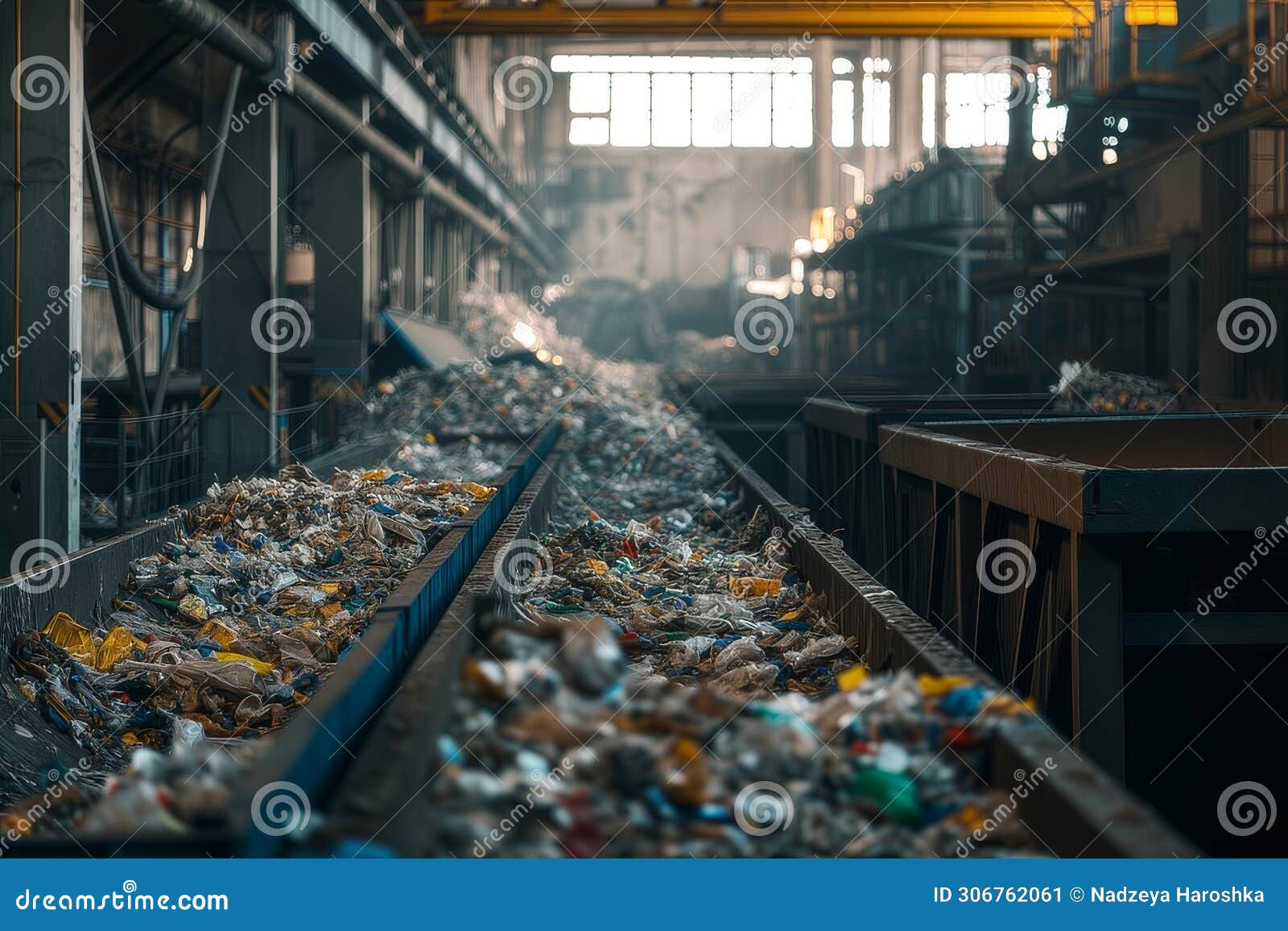 Garbage Sorting Plant. Many Different Conveyors and Bunkers Stock ...