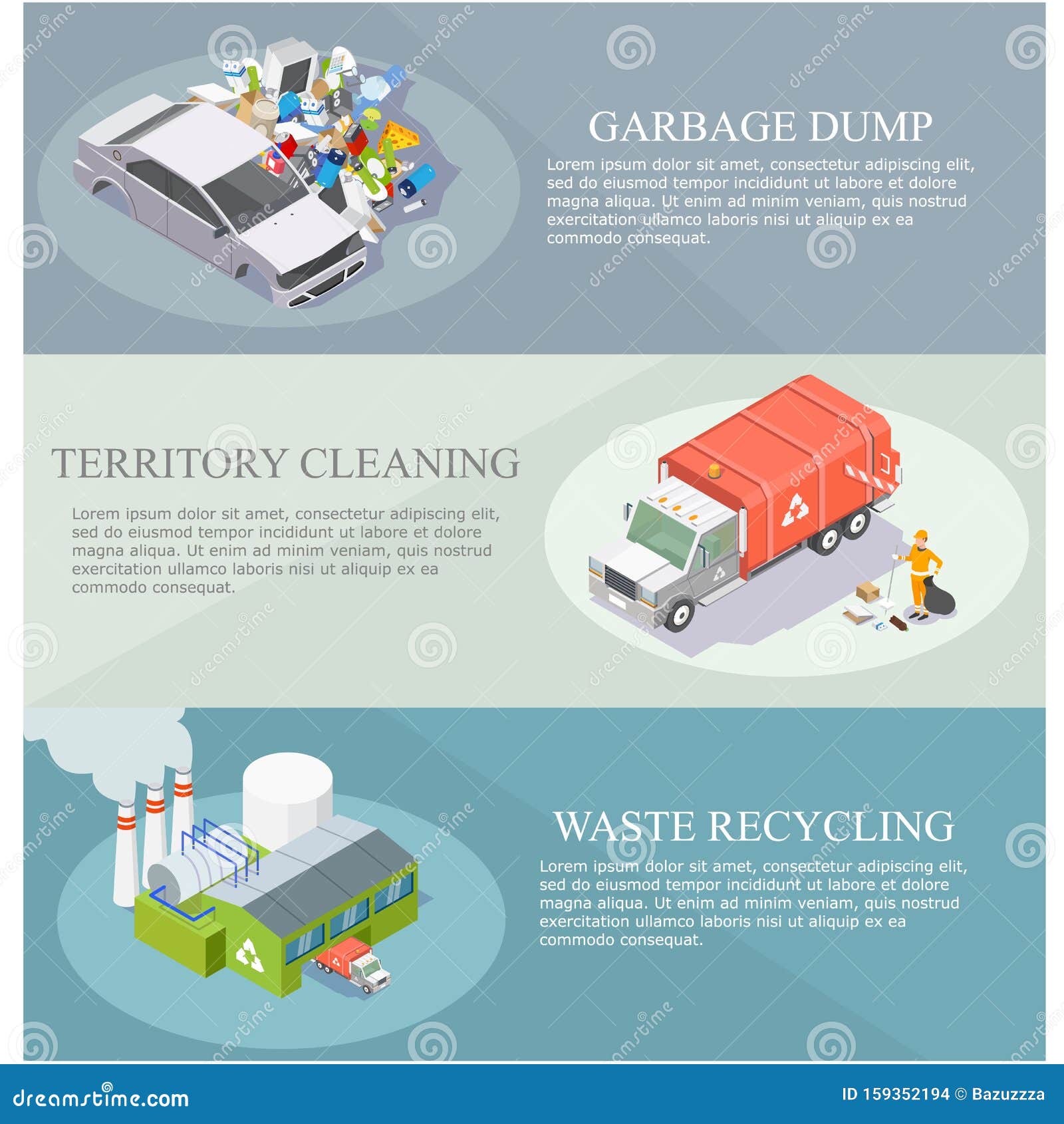 Garbage Sorting and Recycling Vector Isometric Banner Set Stock Vector ...