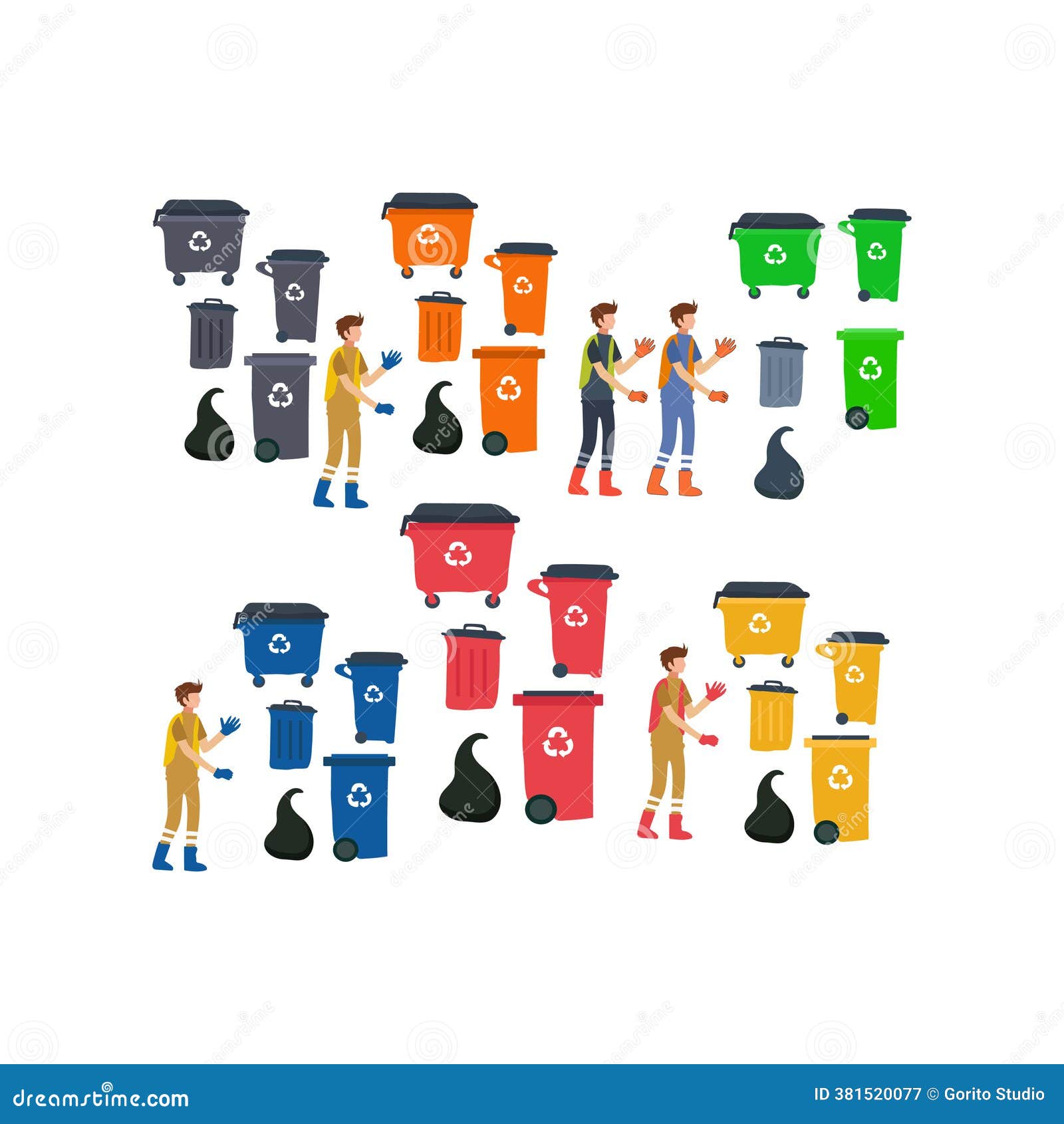 Garbage Sorting And Recycle Background With Color Trash Bins. Reduce ...