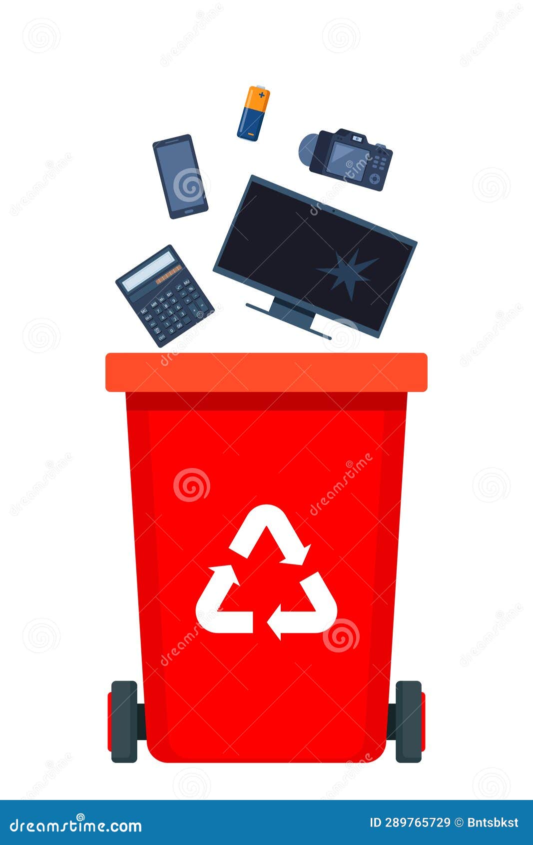 Garbage Sorting Set. Red Bin with Recycling Symbol for E-waste Stock ...