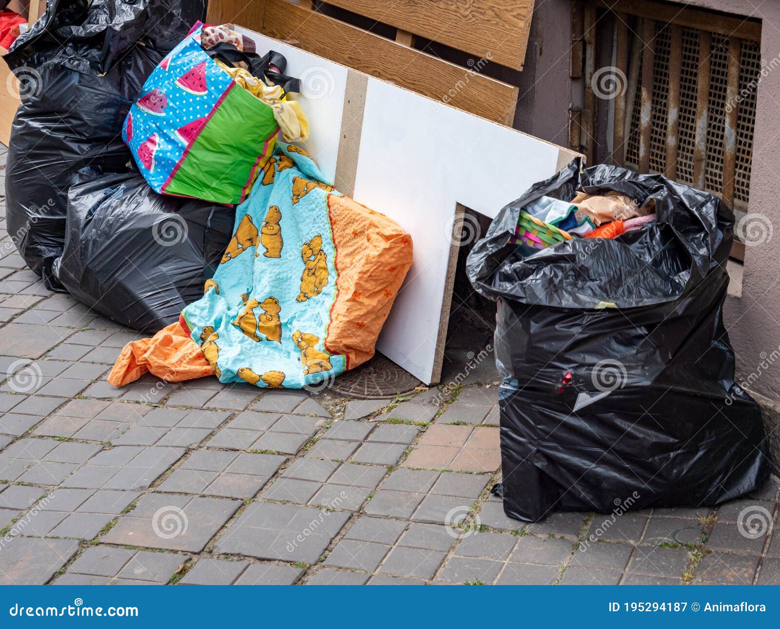 Garbage is on the street stock image. Image of recycling - 195294187