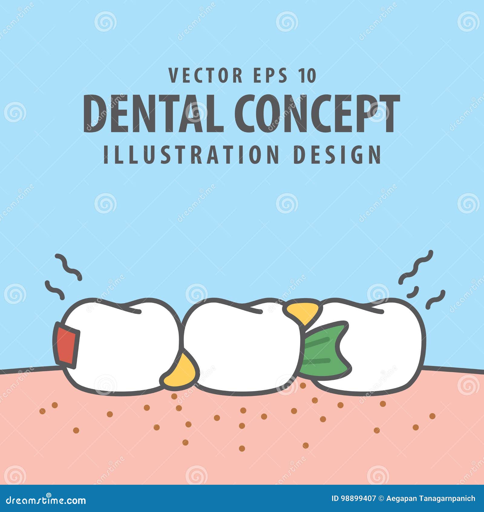 Garbage Stucking Teeth Illustration Vector on Blue Background. D Stock ...