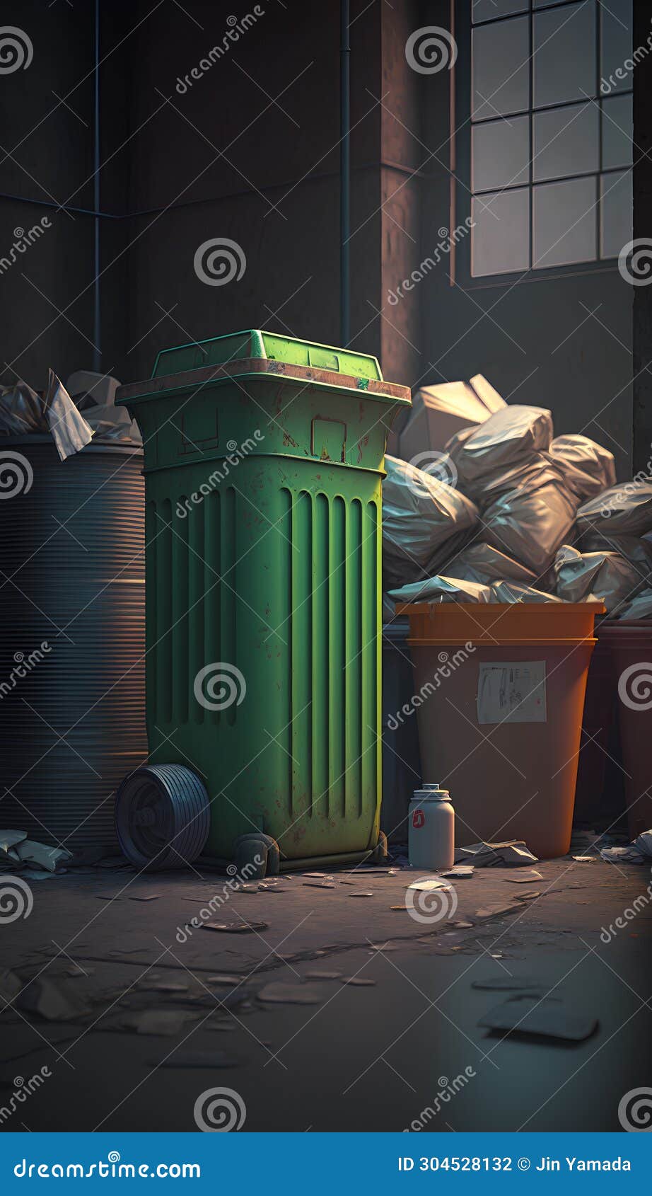 Garbage in the Trash Can. 3d Rendering. 3d Illustration Stock ...
