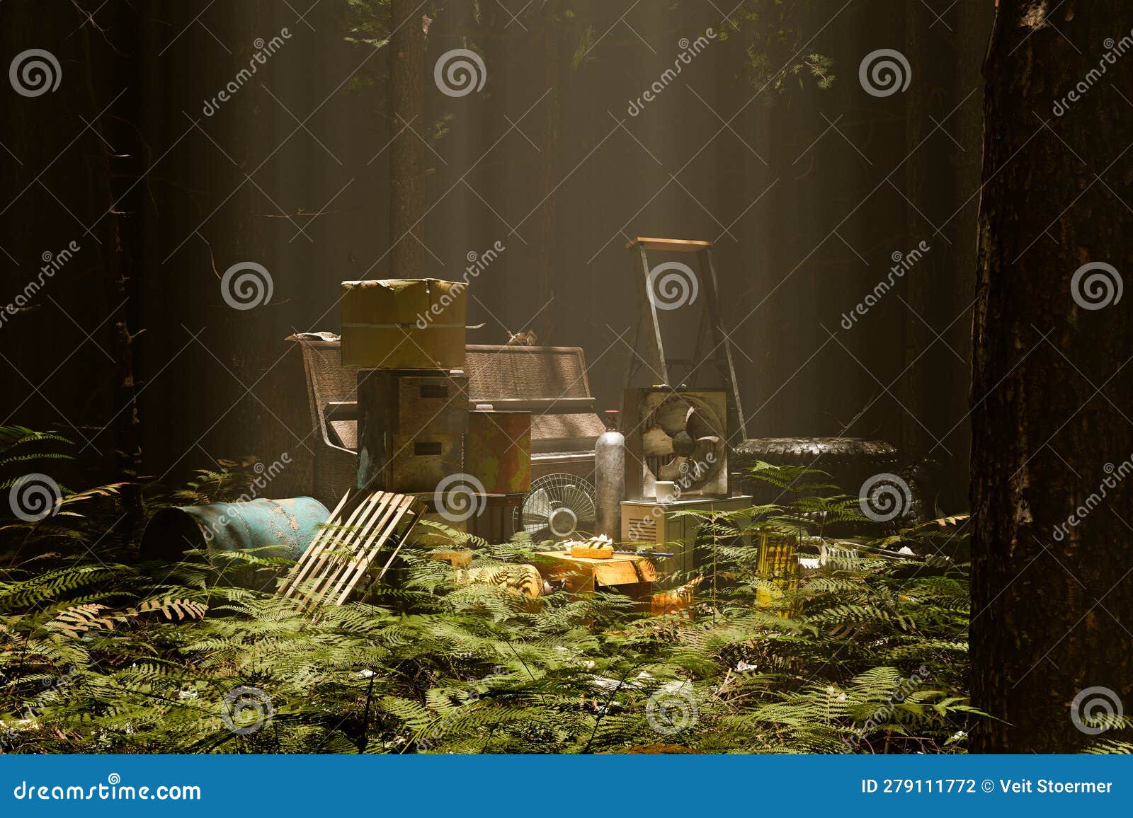 Garbage and Trash in the Forest - 3D Illustration Stock Illustration ...