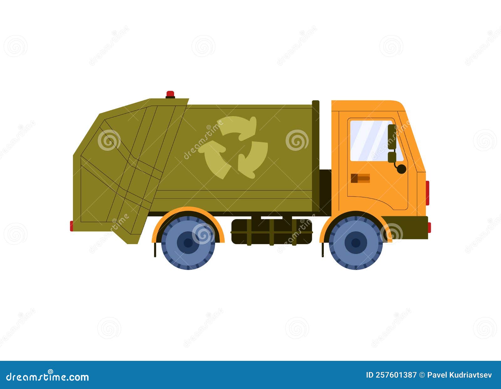 Garbage Truck with Recycling Symbol Flat Vector Illustration Isolated ...