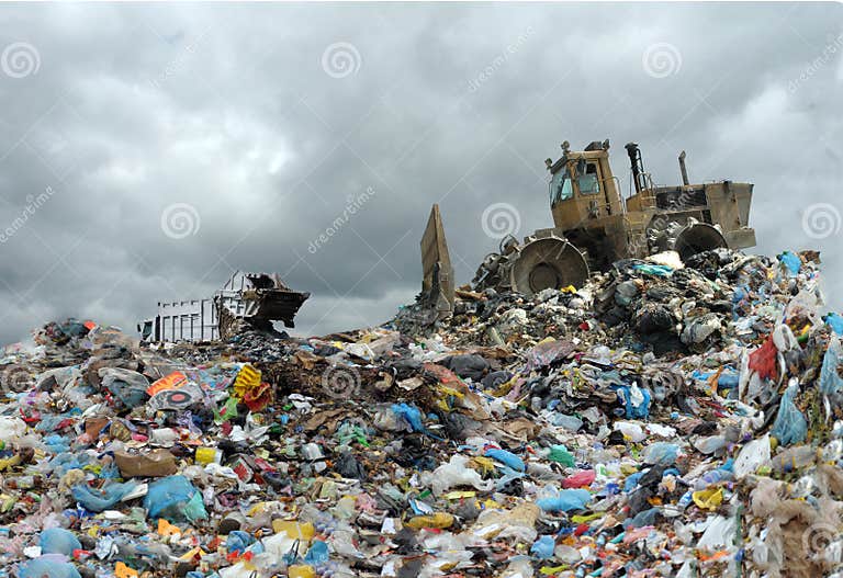 Garbage Truck Unloading at the Dump Stock Photo - Image of ...