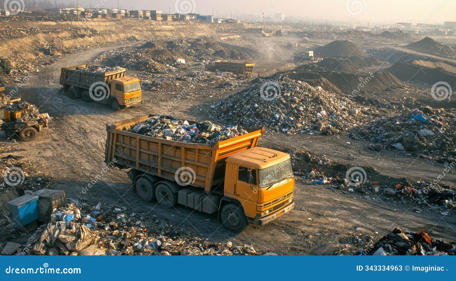 Garbage Trucks Dumping Waste At A Landfill Site Royalty-Free Stock ...