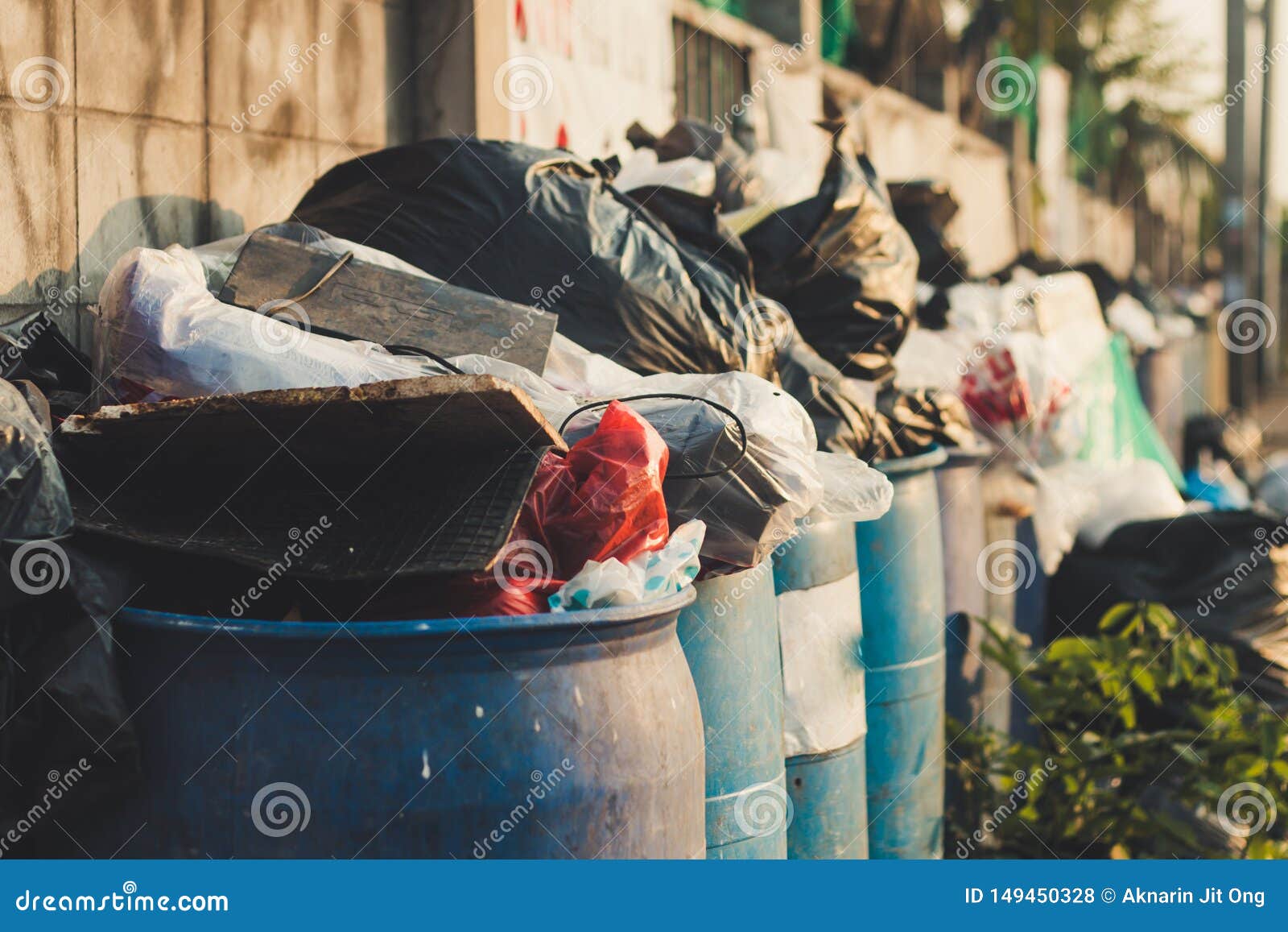 Garbage Waste in Bin in City Stock Photo - Image of plastic, full ...