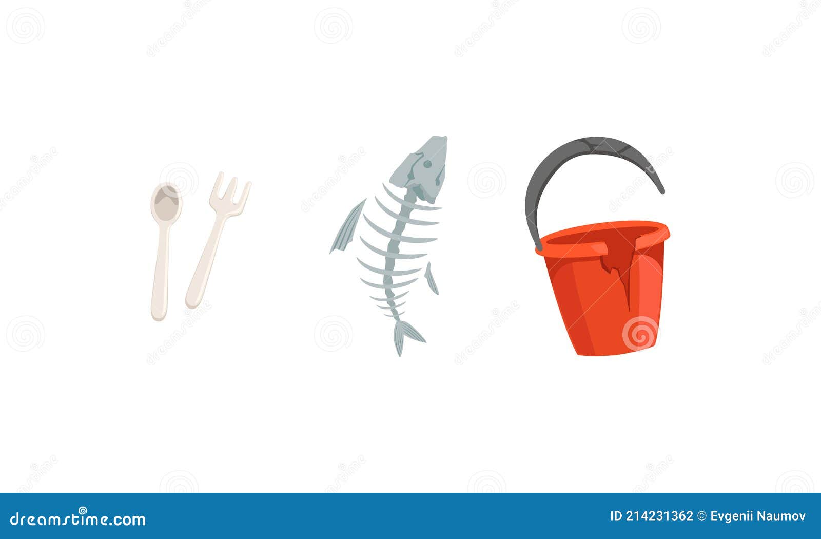 Garbage and Waste with Broken Pail and Fish Bone Vector Set Stock ...