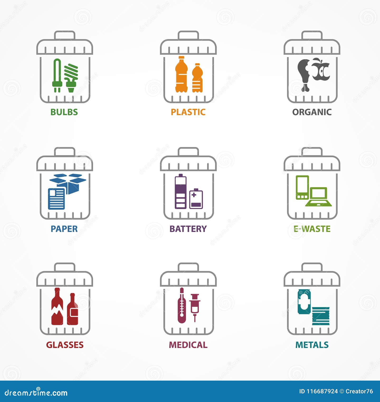 Garbage Waste Recycling Color Icons, Line Trash Stock Vector ... Garbage Waste Recycling Color Icons, Line Trash Stock Vector ...