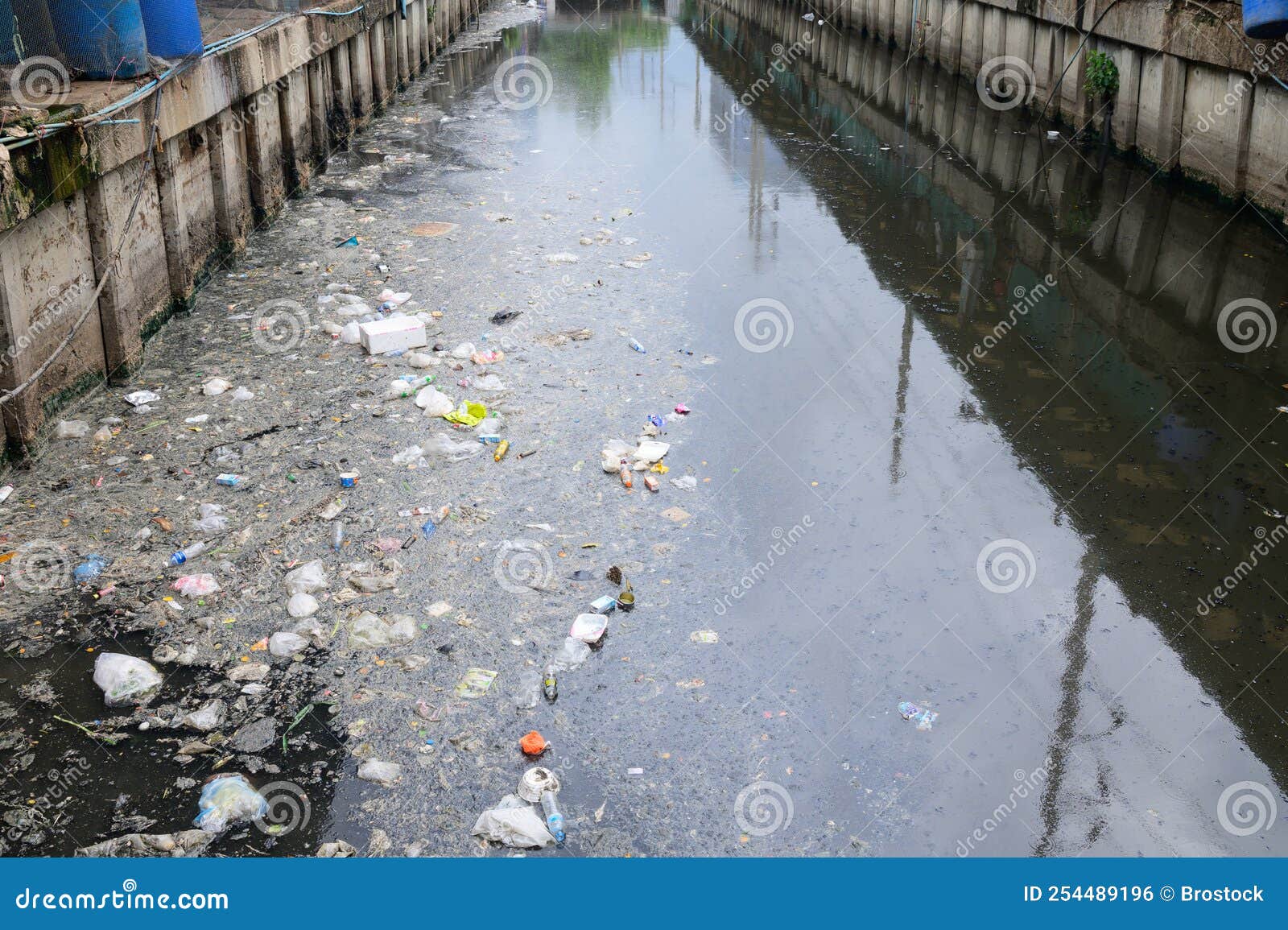 Garbage on Waste Water in Canal Stock Photo - Image of pollution, black ...
