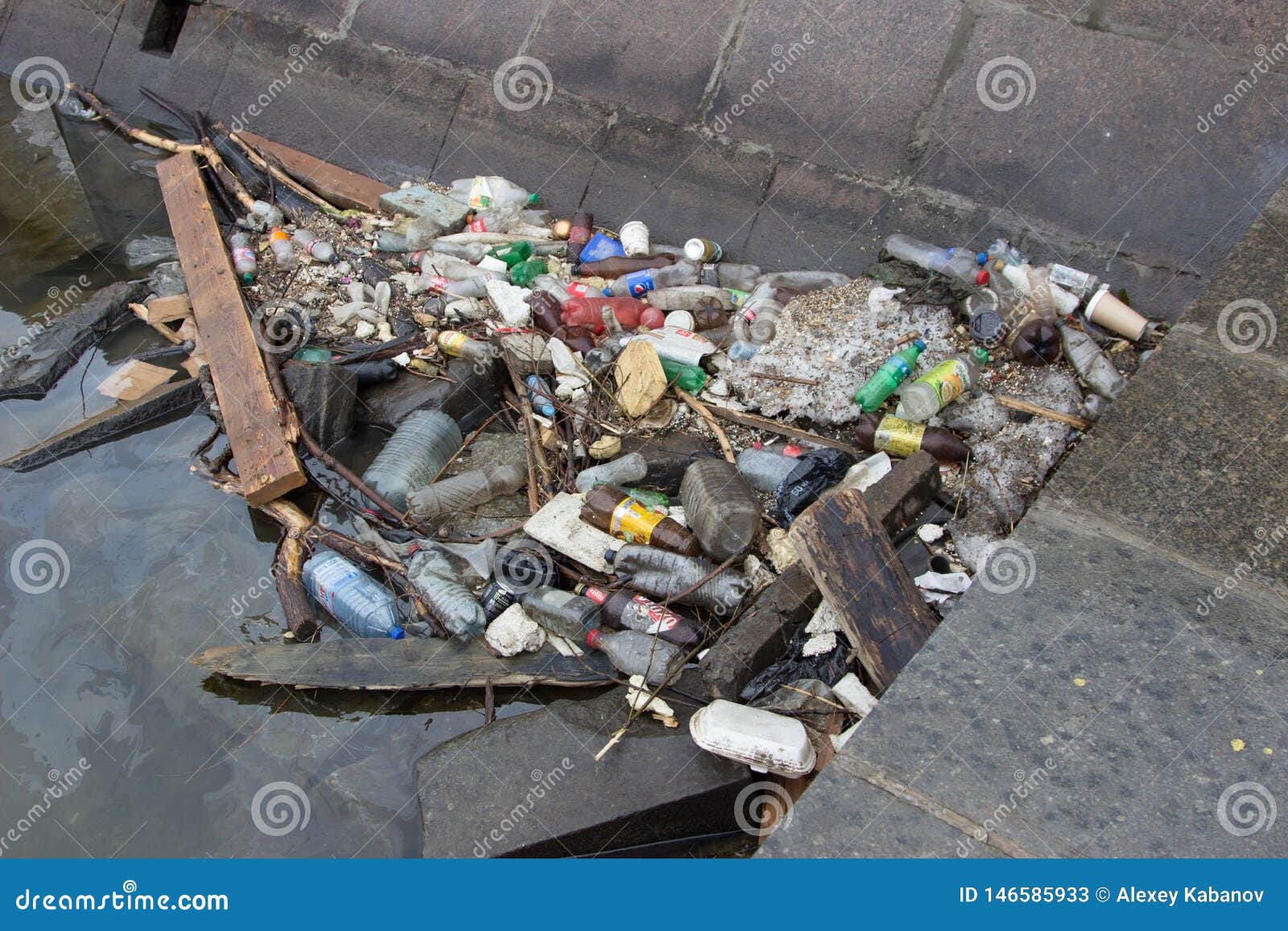 Garbage in the Water, Plastic Pollution, Waste on the River Bank ...