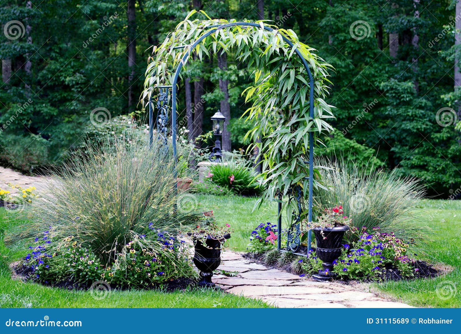 Garden Arbor Leading To Forest Path Stock Image - Image of bush, pretty ...