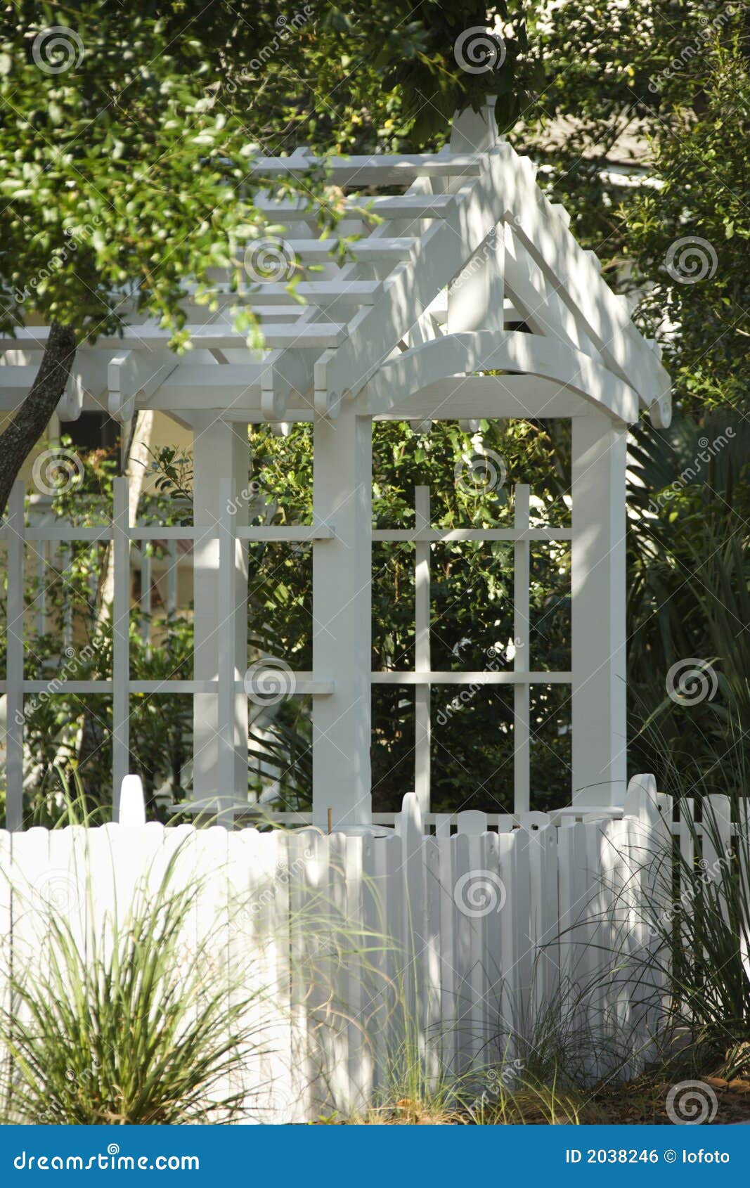 Garden arbor with trees. stock photo. Image of trellis - 2038246