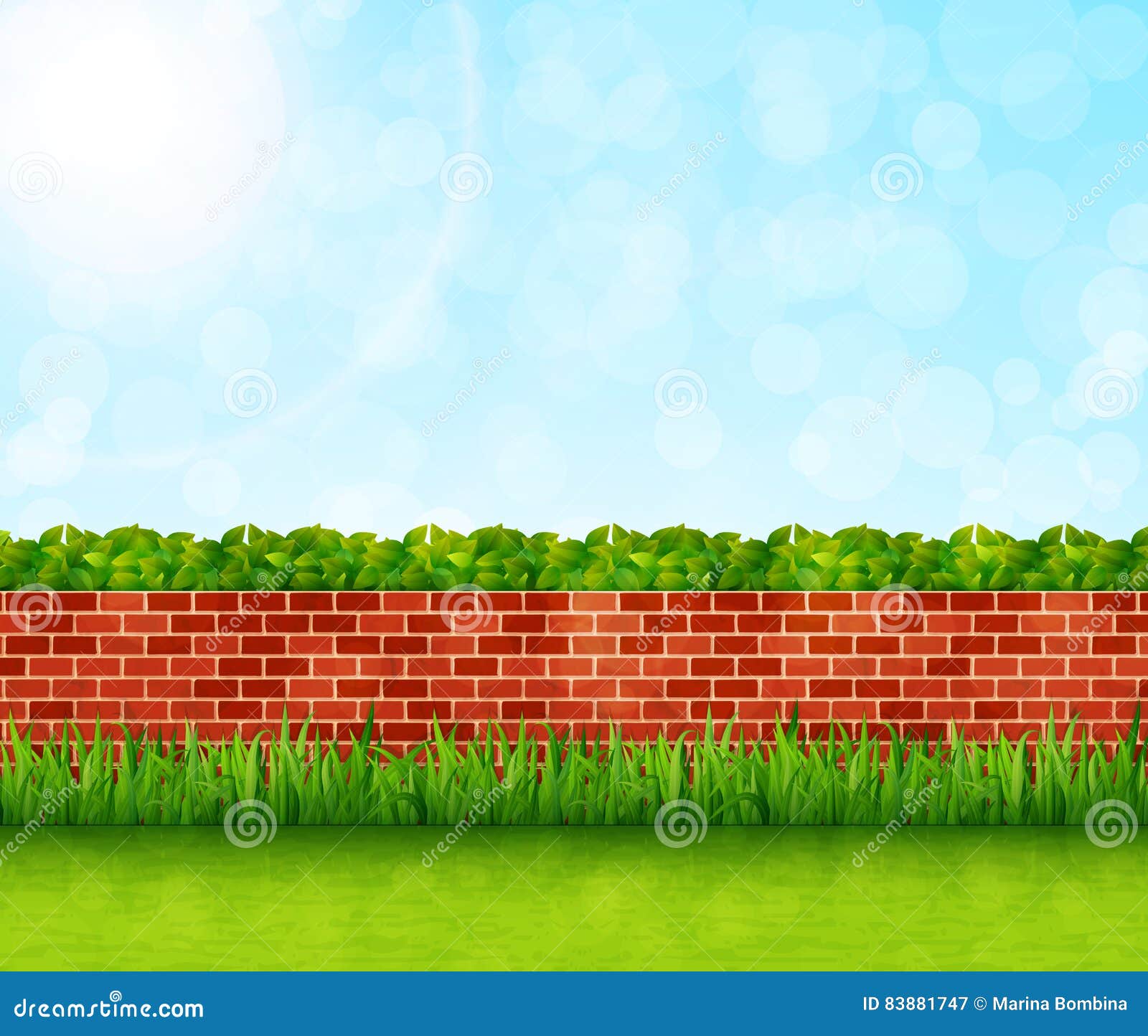 Garden Background with Brick Wall and Green Grass Vector Stock Vector ...