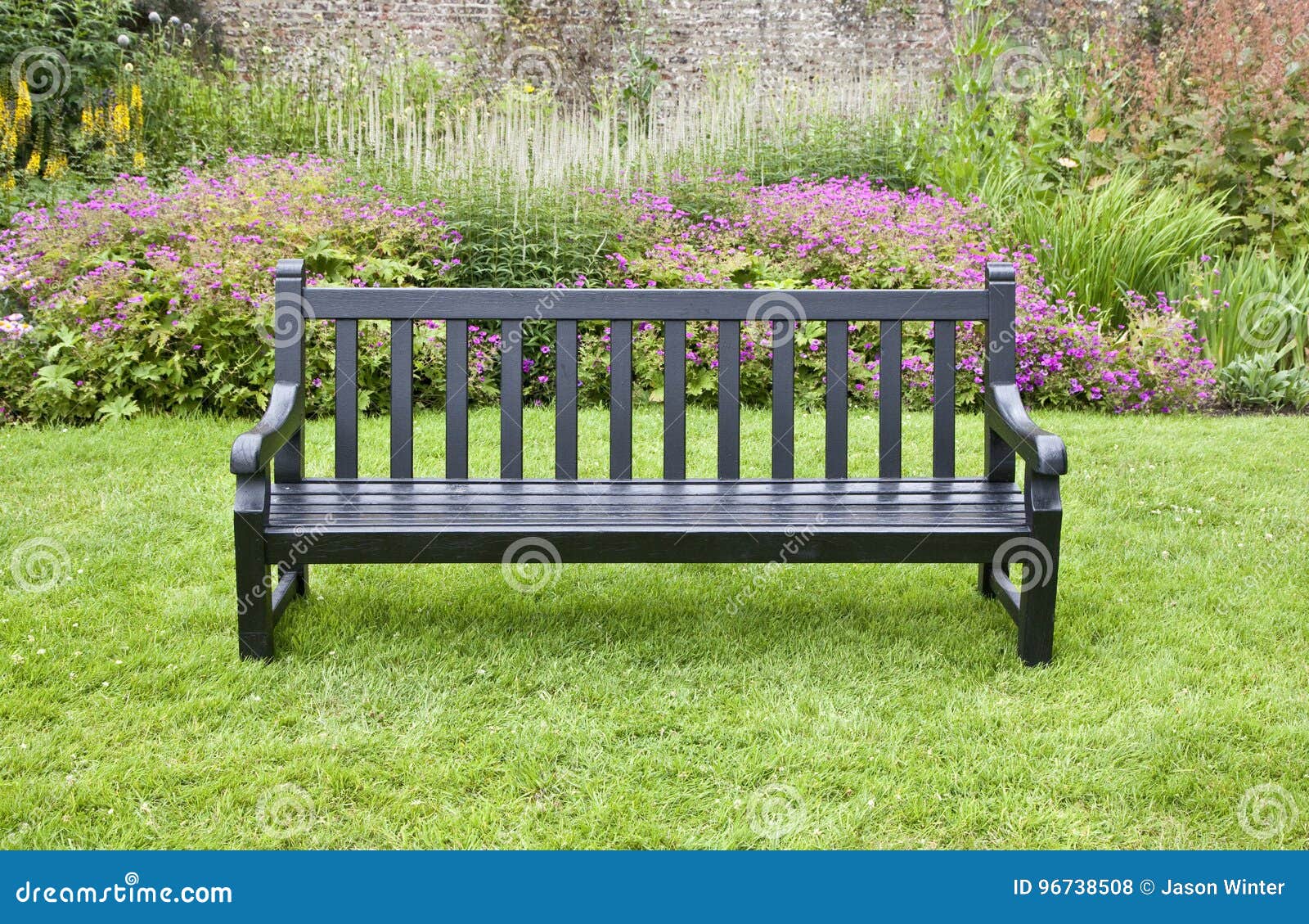 Garden Bench stock photo. Image of ornamental, wall, garden - 96738508