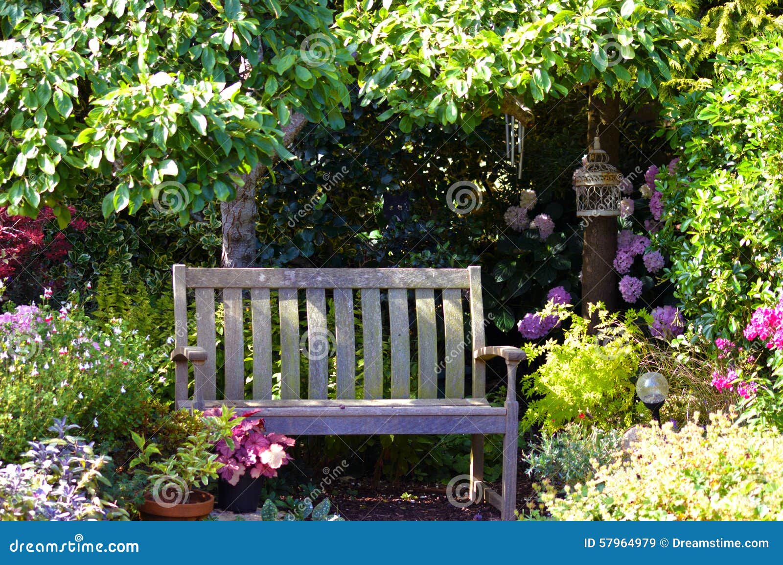 Garden Bench in Spring Bloom Stock Image - Image of garden, bloom: 57964979