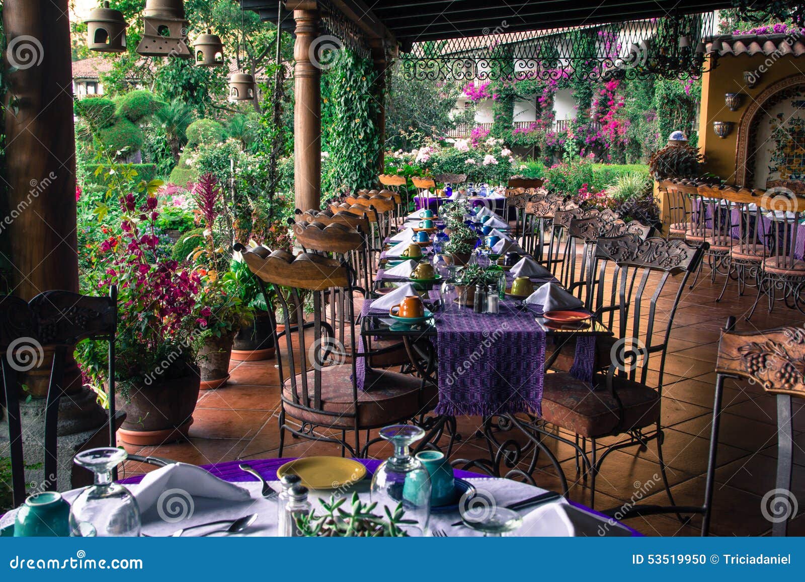 Garden Breakfast Setup Restaurant Stock Photo - Image of dinner, coffee ...