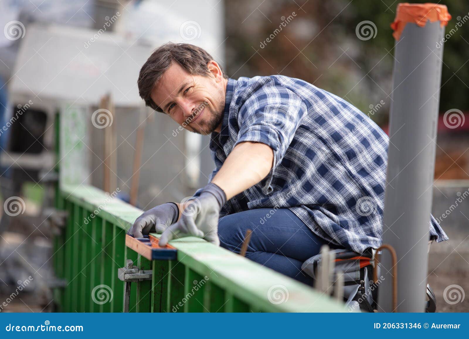 Garden Brick Pathway Paving by Professional Paver Worker Stock Photo ...