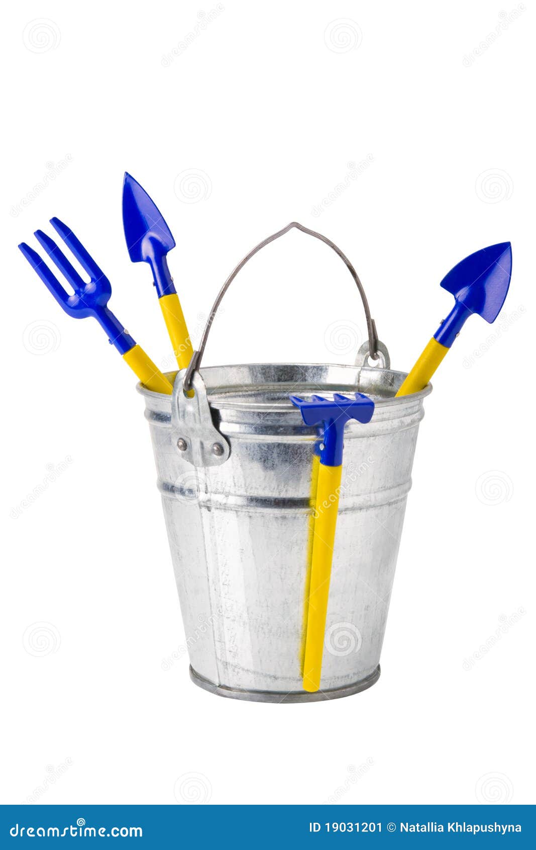 Garden Bucket with Gardening Tools on White Stock Image - Image of bowl ...