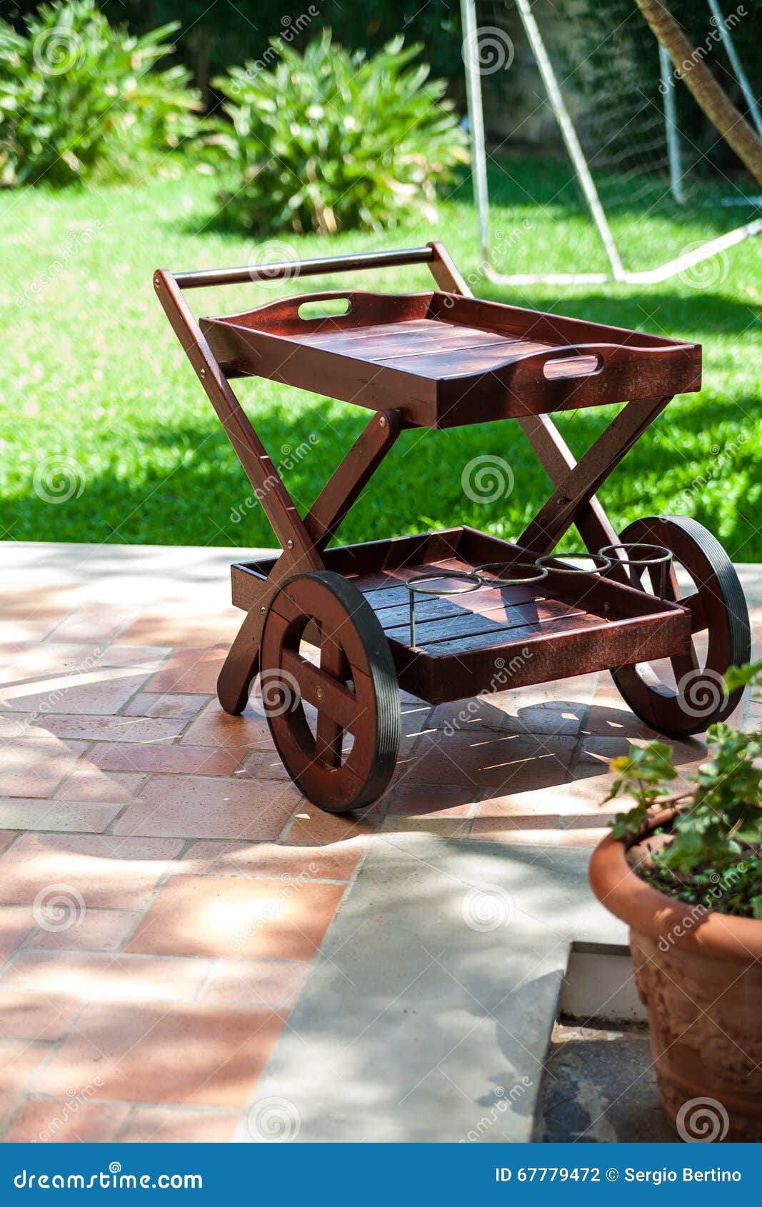 Garden Cart and Swimming Pool Stock Photo - Image of wood, brown: 67779472