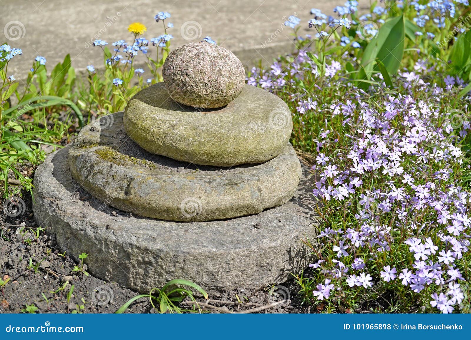 Garden Composition from Stones in the Form of a Pyramid Stock Photo ...