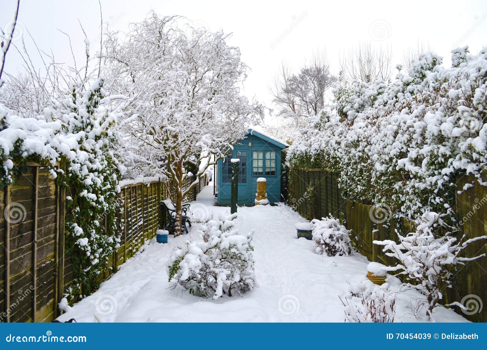 Garden Covered with Snow stock image. Image of fence - 70454039