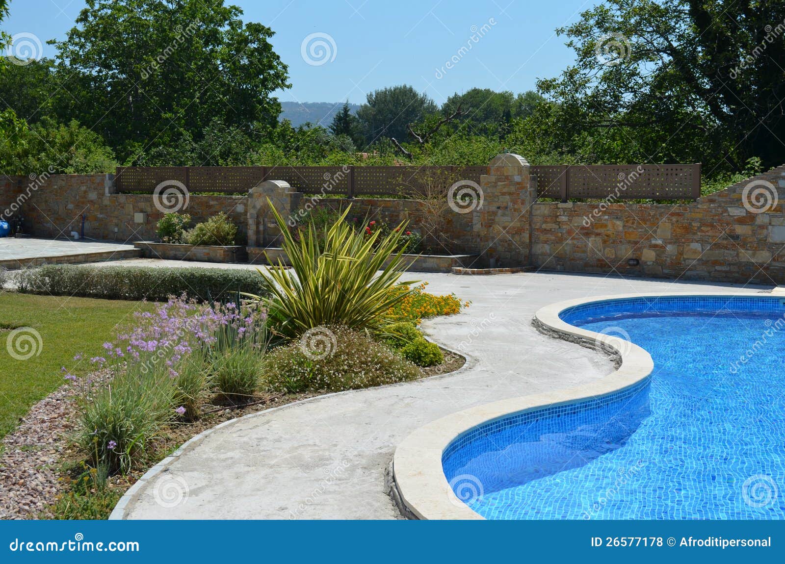Garden with curved pool stock photo. Image of backyard - 26577178