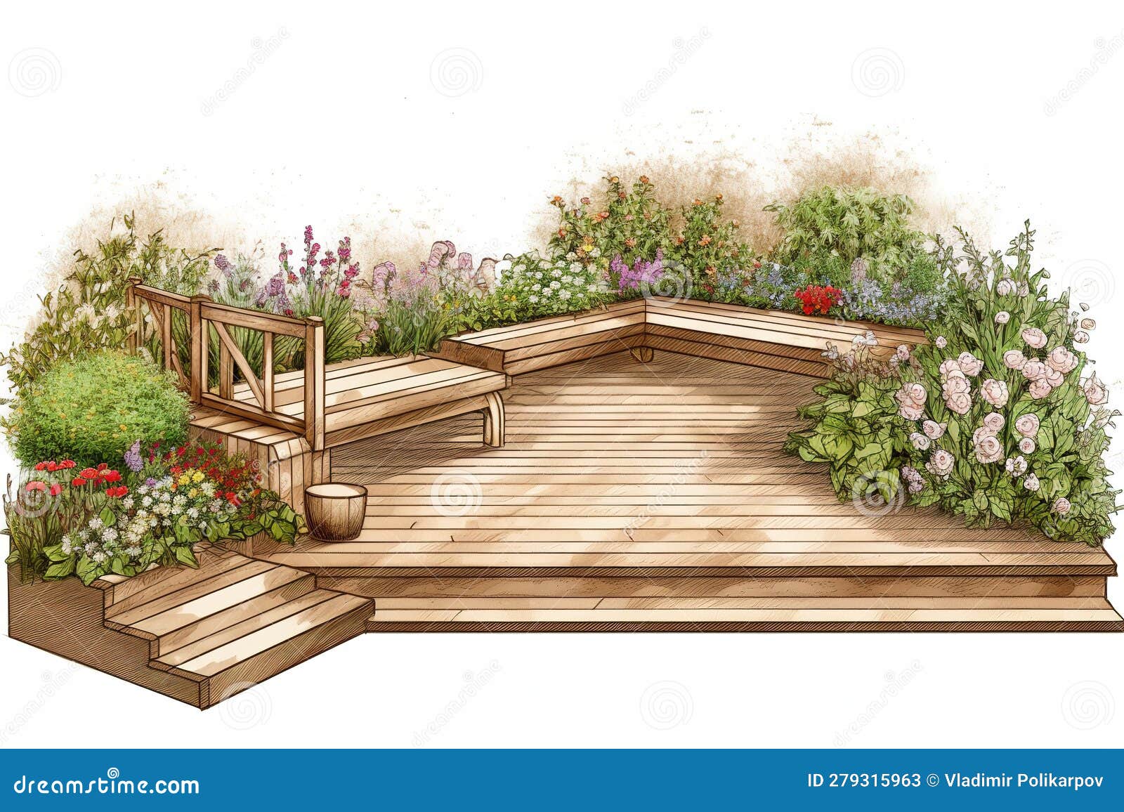 Garden Decking Isolated on White Background. Generated by AI Stock ...