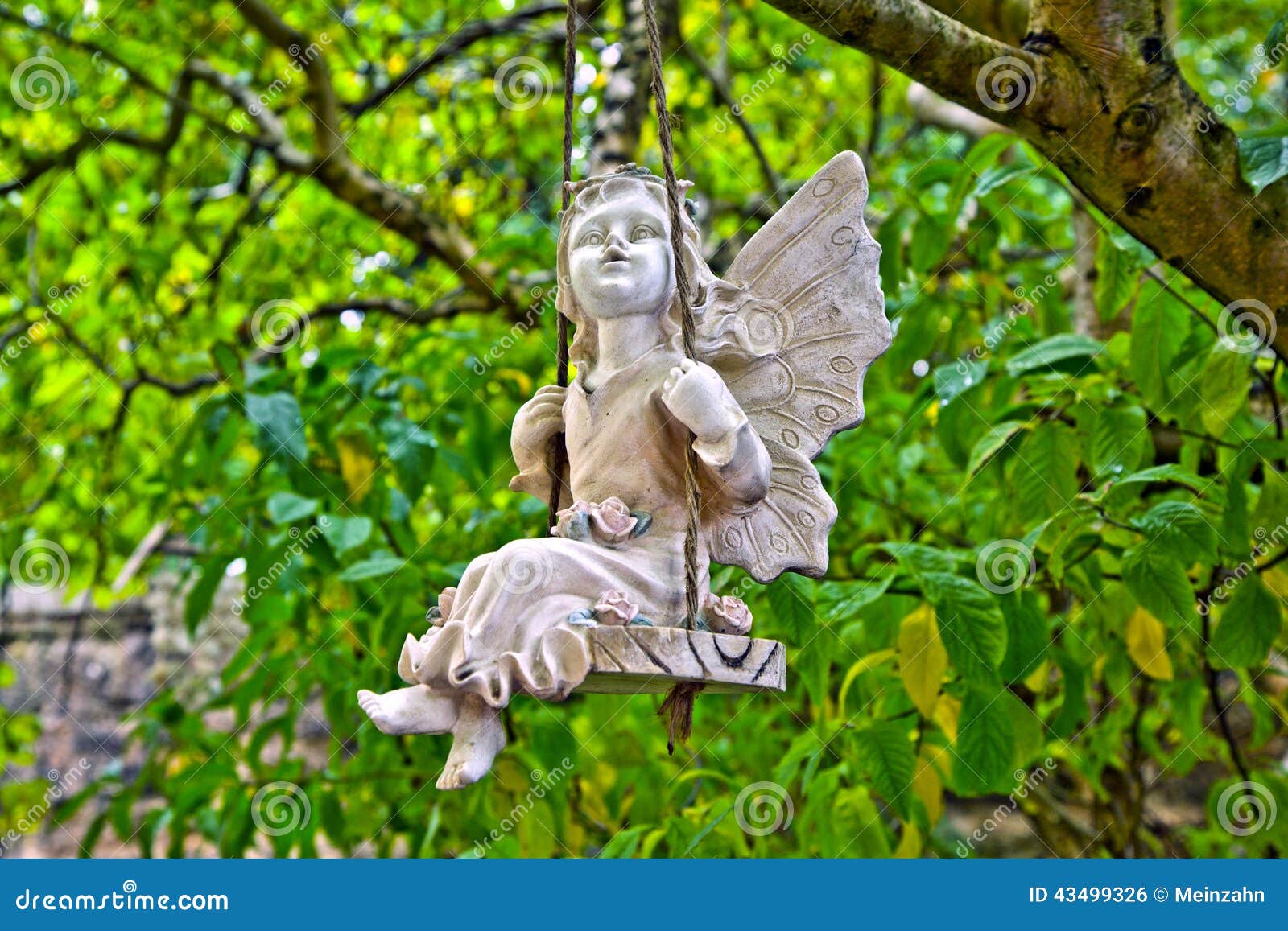 Garden Decoration - an Angel on a Swing Stock Photo - Image of outside ...