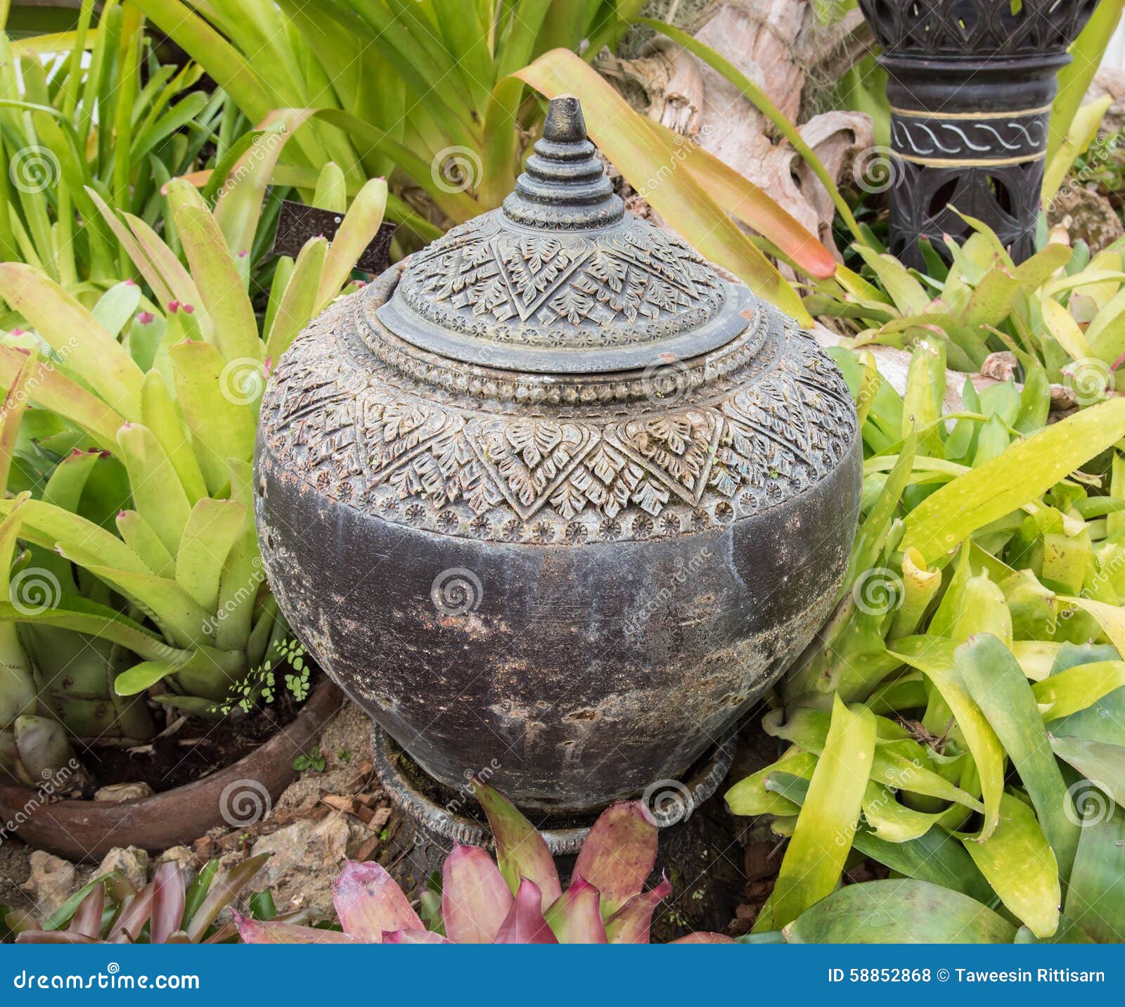 Garden Decoration by Pottery Jar, Pottery Pitcher Stock Photo - Image ...