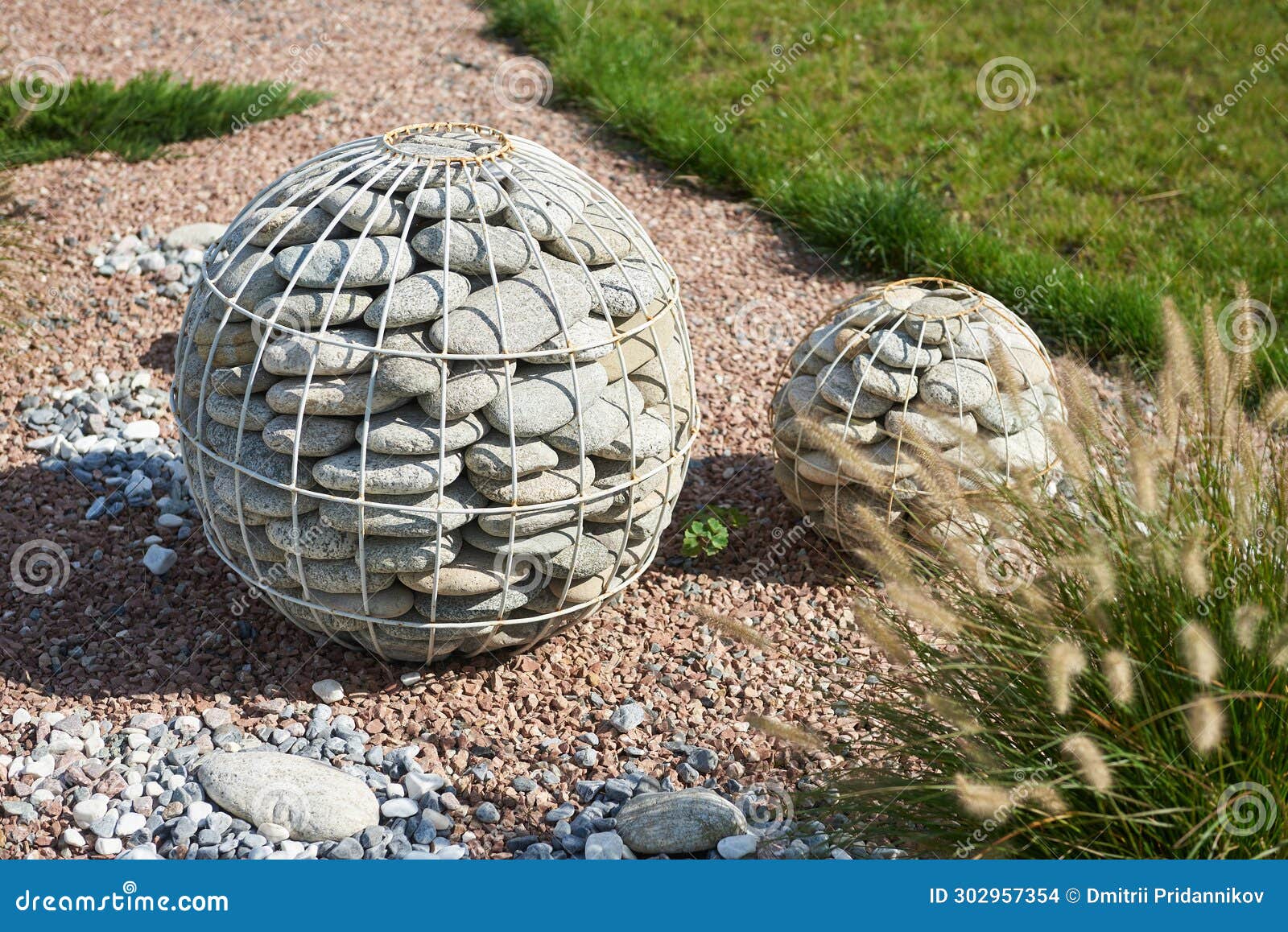 Garden Design with Stone Balls from Pebbles Stock Photo - Image of ...