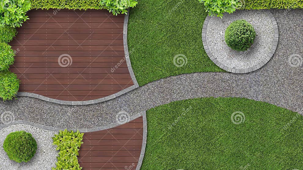 Garden Design in Top View with Terrace Stock Image - Image of front ...