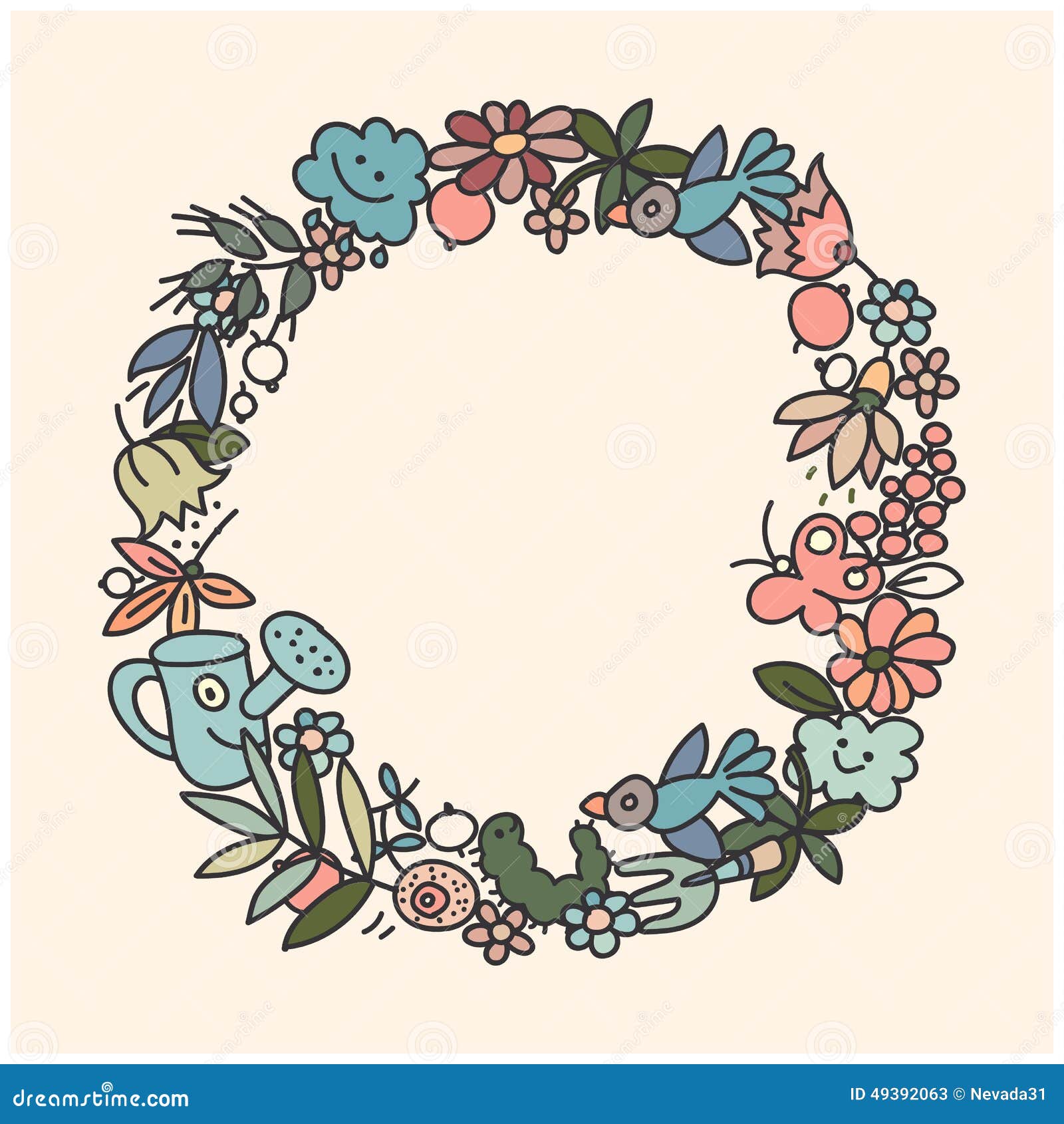 Garden Set Doodles Elements. Hand Drawn Sketch With Gardening Tools ...