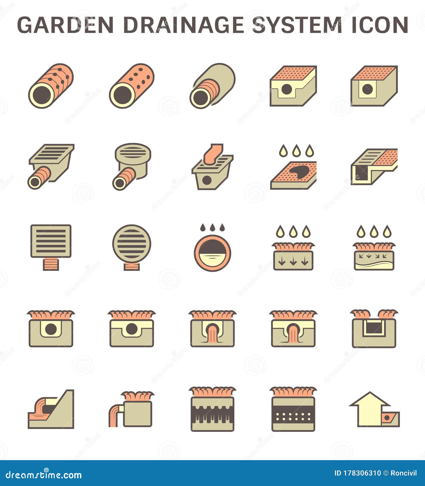 Garden Drainage System and Pipe Vector Icon Stock Vector - Illustration ...