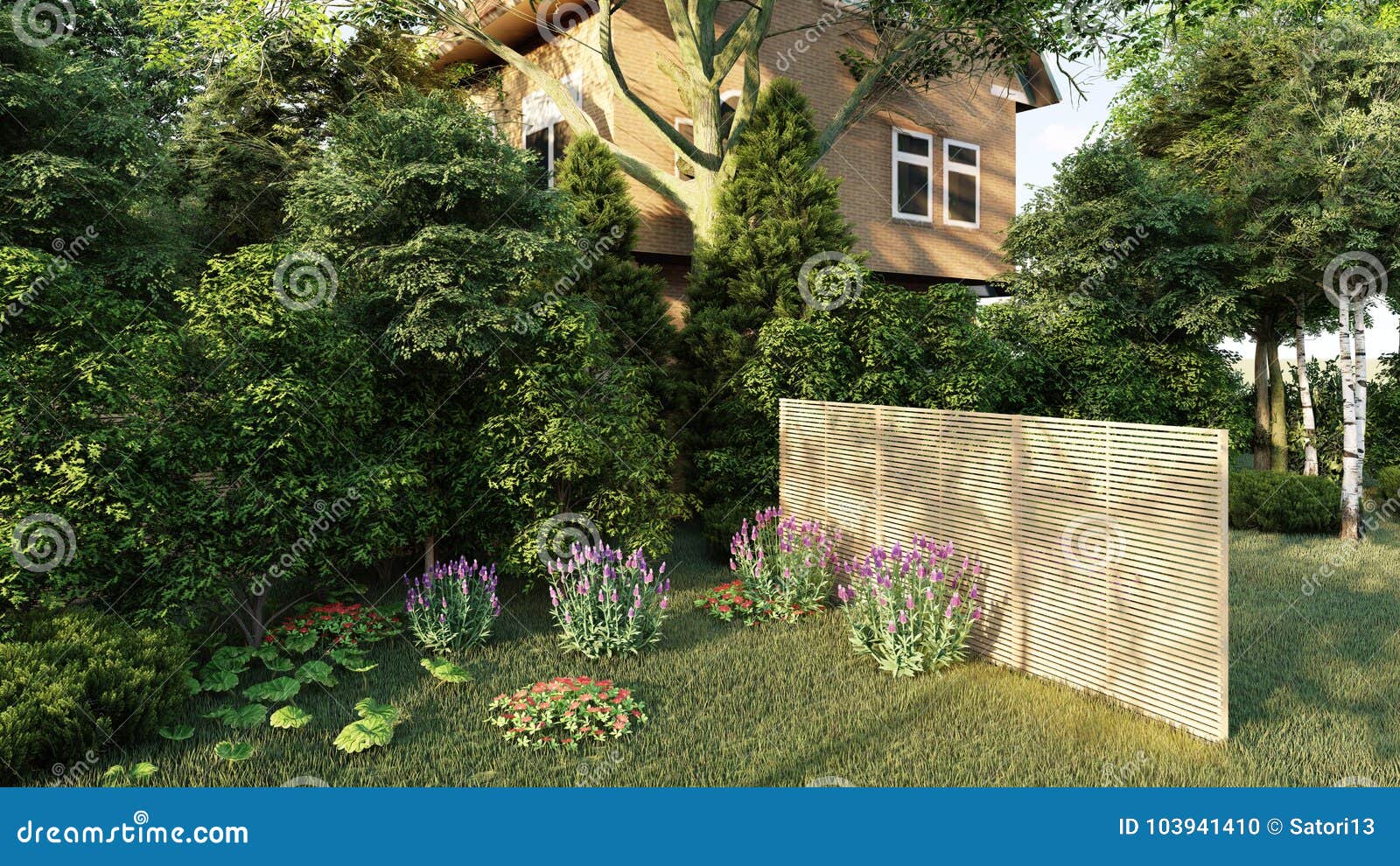 Garden of English House 3d Rendering Stock Illustration - Illustration ...