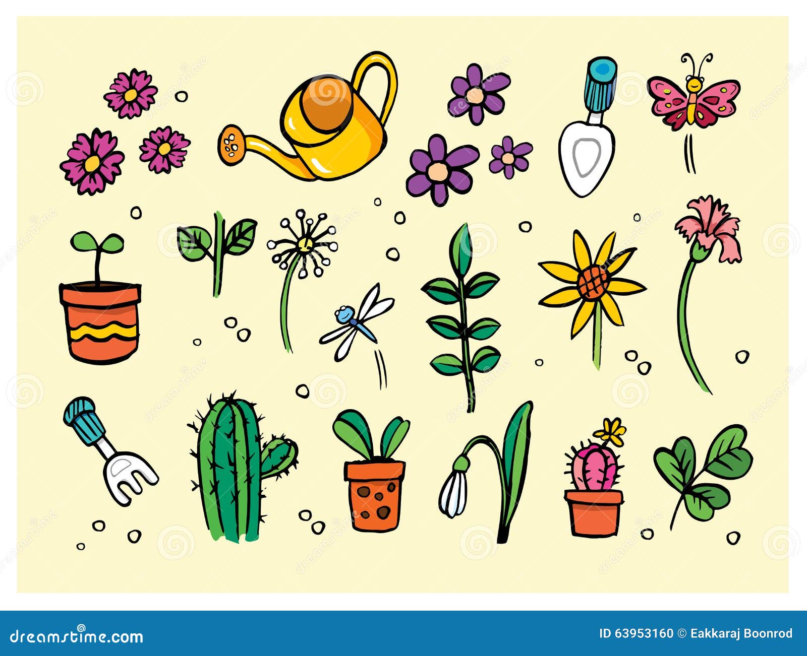 Garden Flower Tools and Plants Stock Vector - Illustration of vector ...