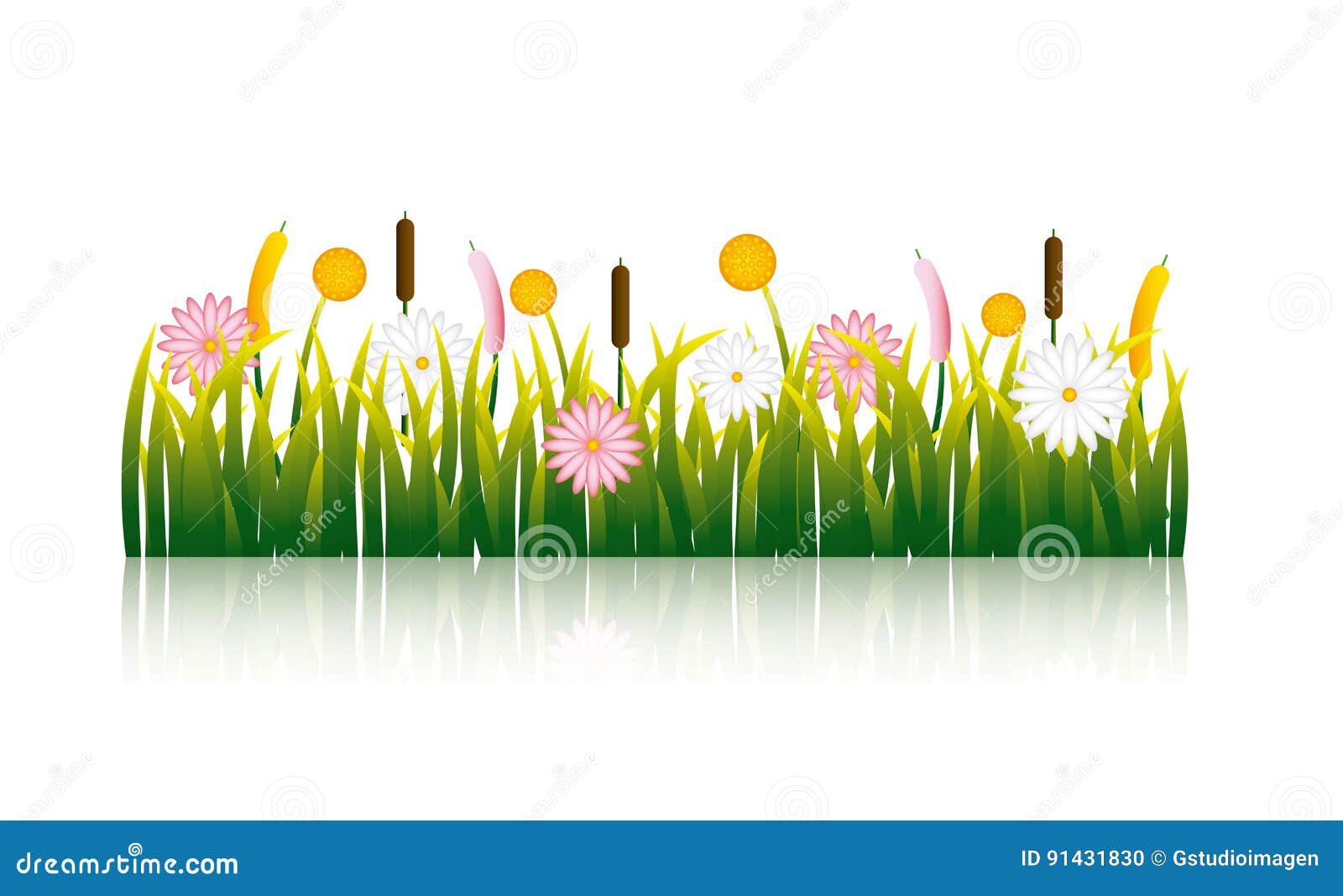 Garden Flowers and Grass Field Stock Vector - Illustration of design ...