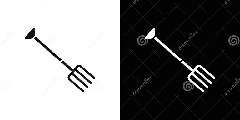 Garden Fork Icon Flat Vector Set Outline Stock Vector - Illustration of ...