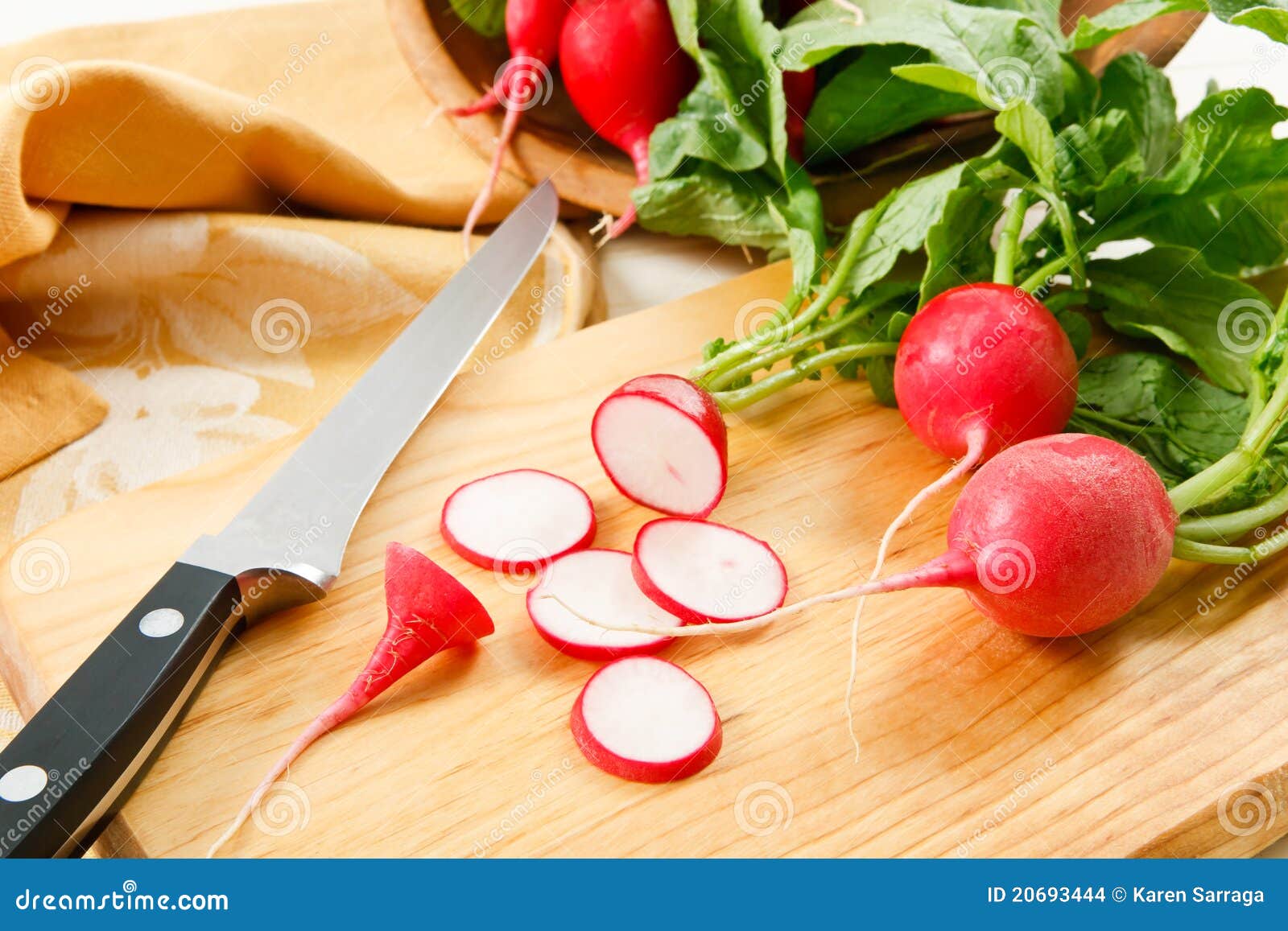 Garden Fresh Sliced Radishes Stock Photo - Image of wood, horizontal ...