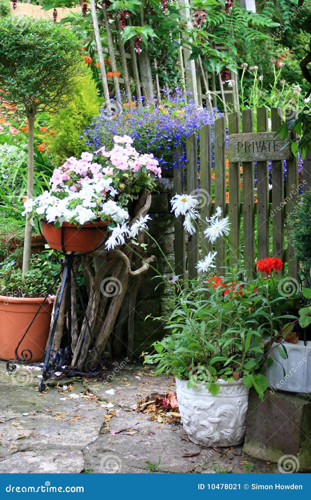 Garden Gate stock image. Image of garden, pots, greenery - 10478021