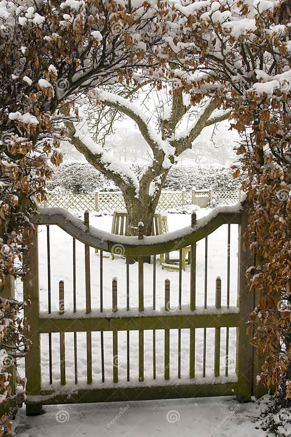 Garden Gate Covered in Snow Stock Photo - Image of winter, cold: 16190612