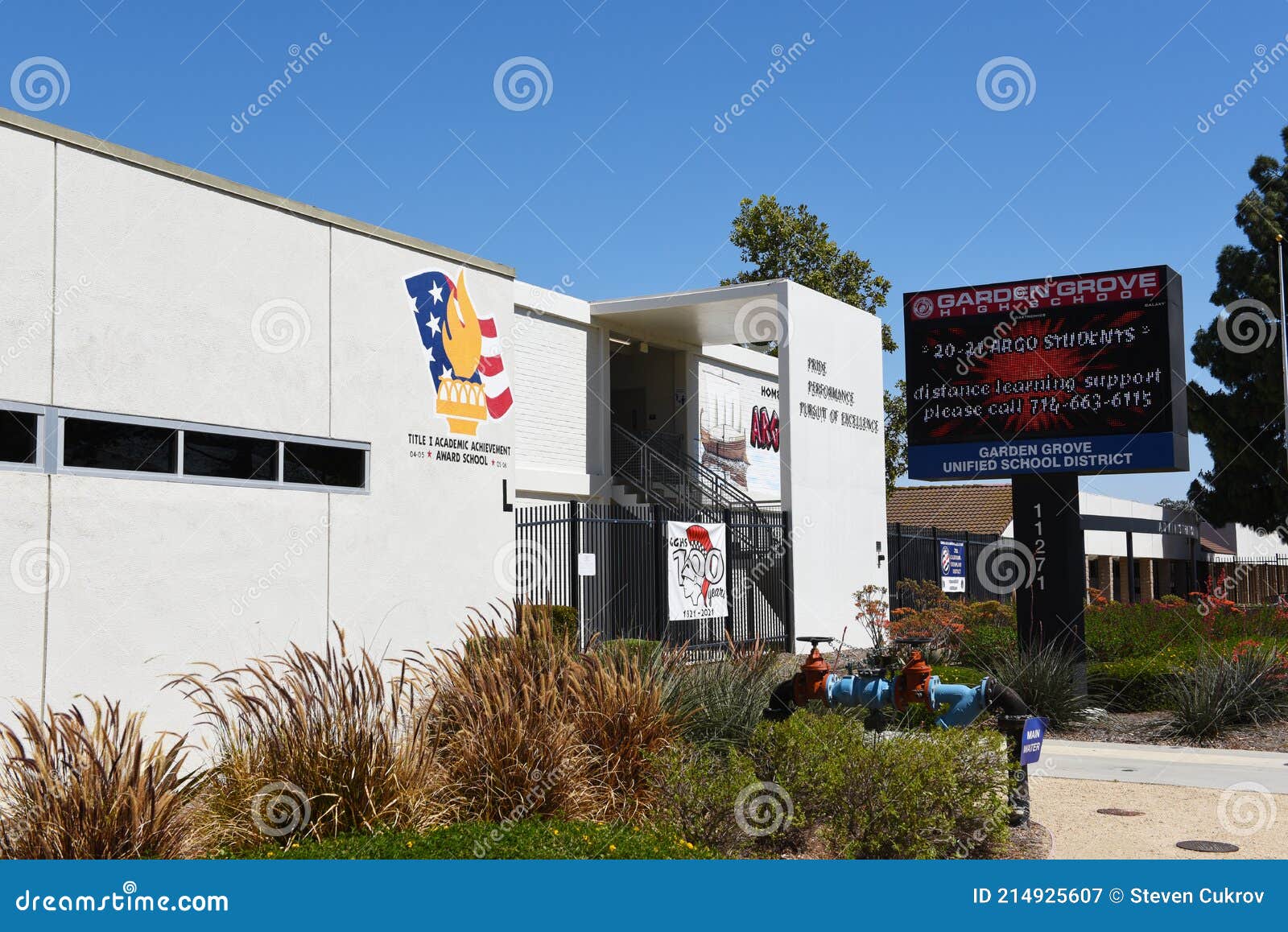 GARDEN GROVE, CALIFORNIA - 31 MAR 2021: Marquee at Garden Grove High ... GARDEN GROVE, CALIFORNIA - 31 MAR 2021: Marquee at Garden Grove High ...