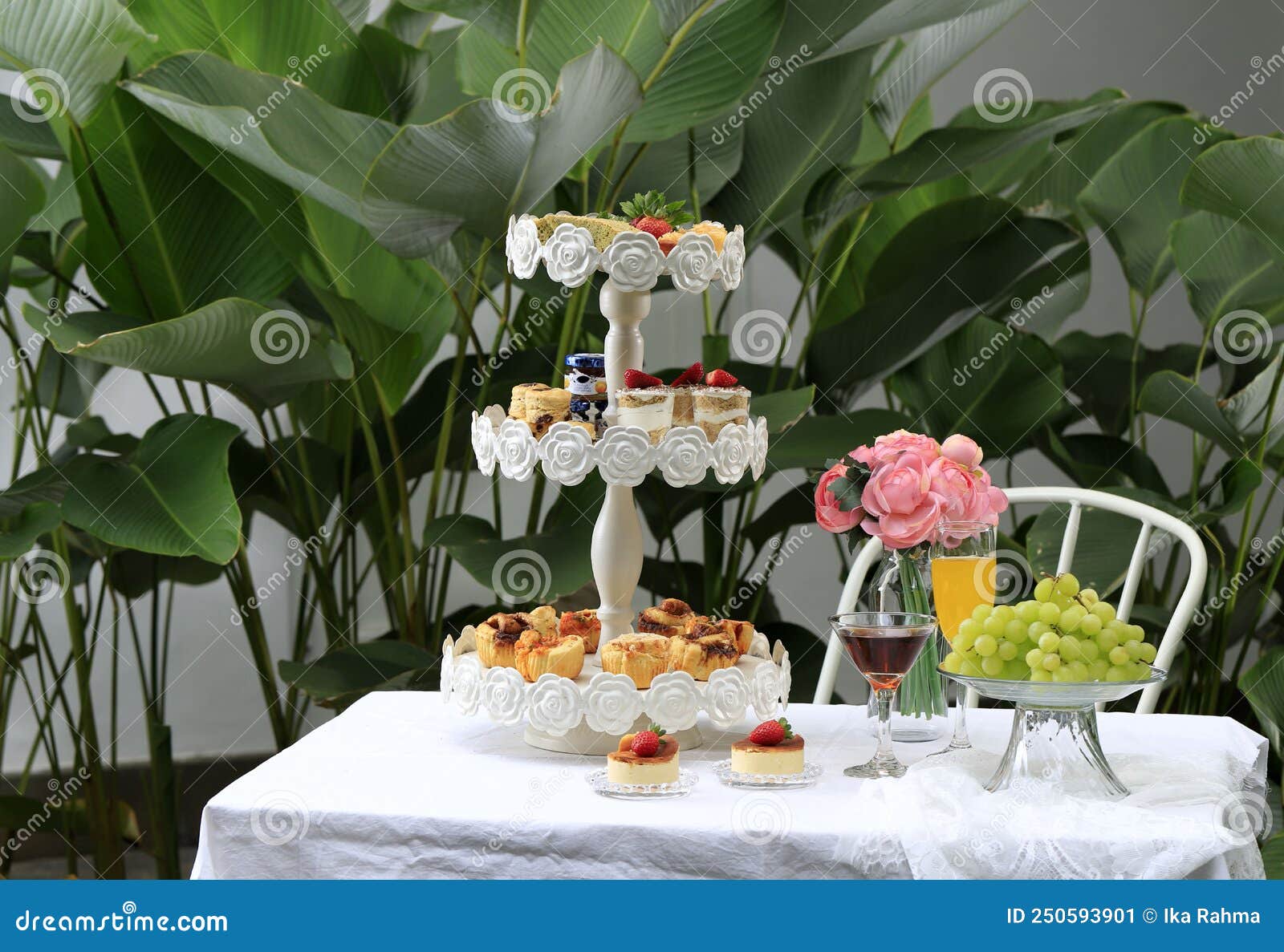 Garden High Tea Party with Cake, Cookies, and Fruit Stock Image - Image ...