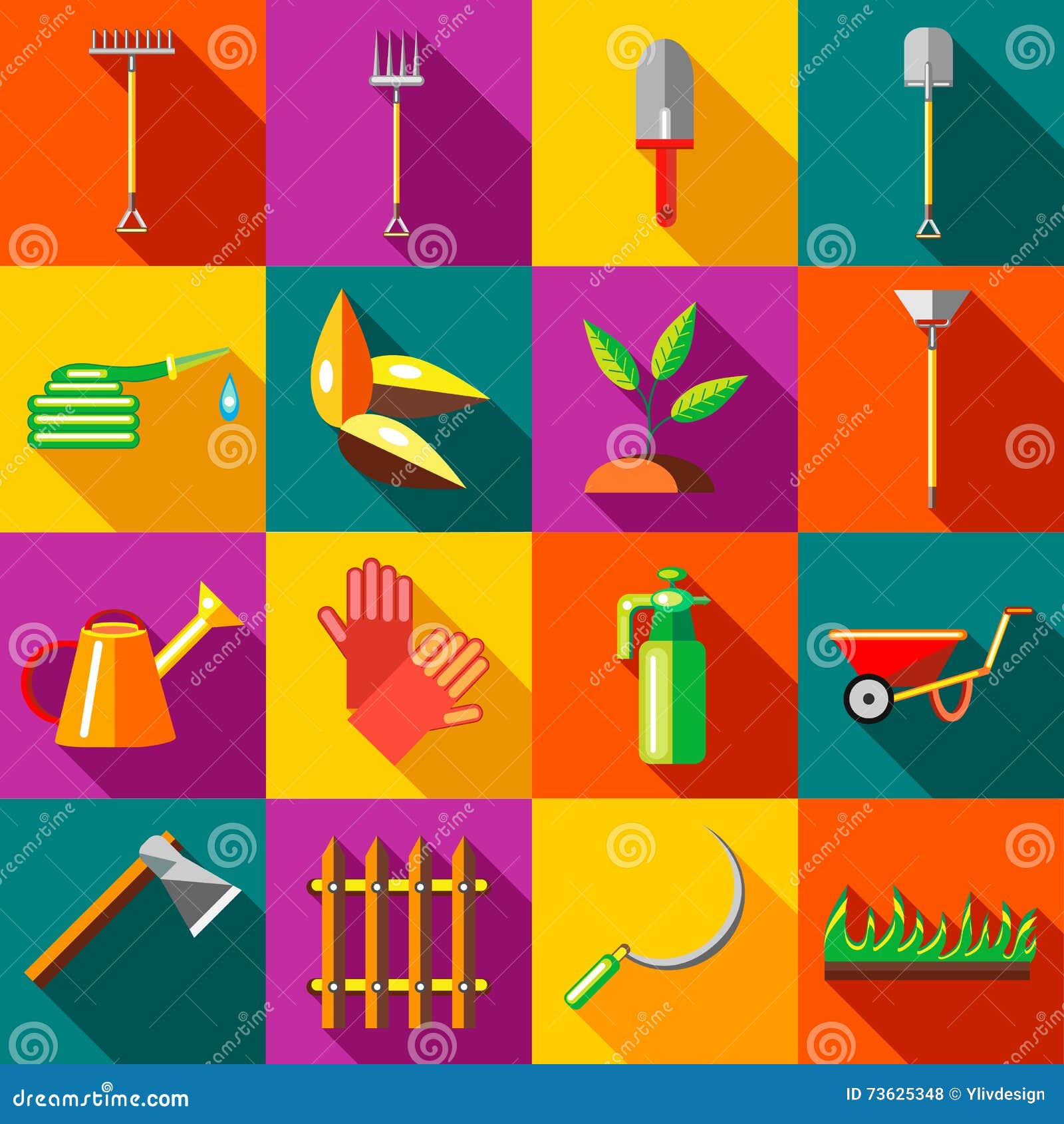 Garden Icons Set, Flat Style Stock Vector - Illustration of outdoor ...